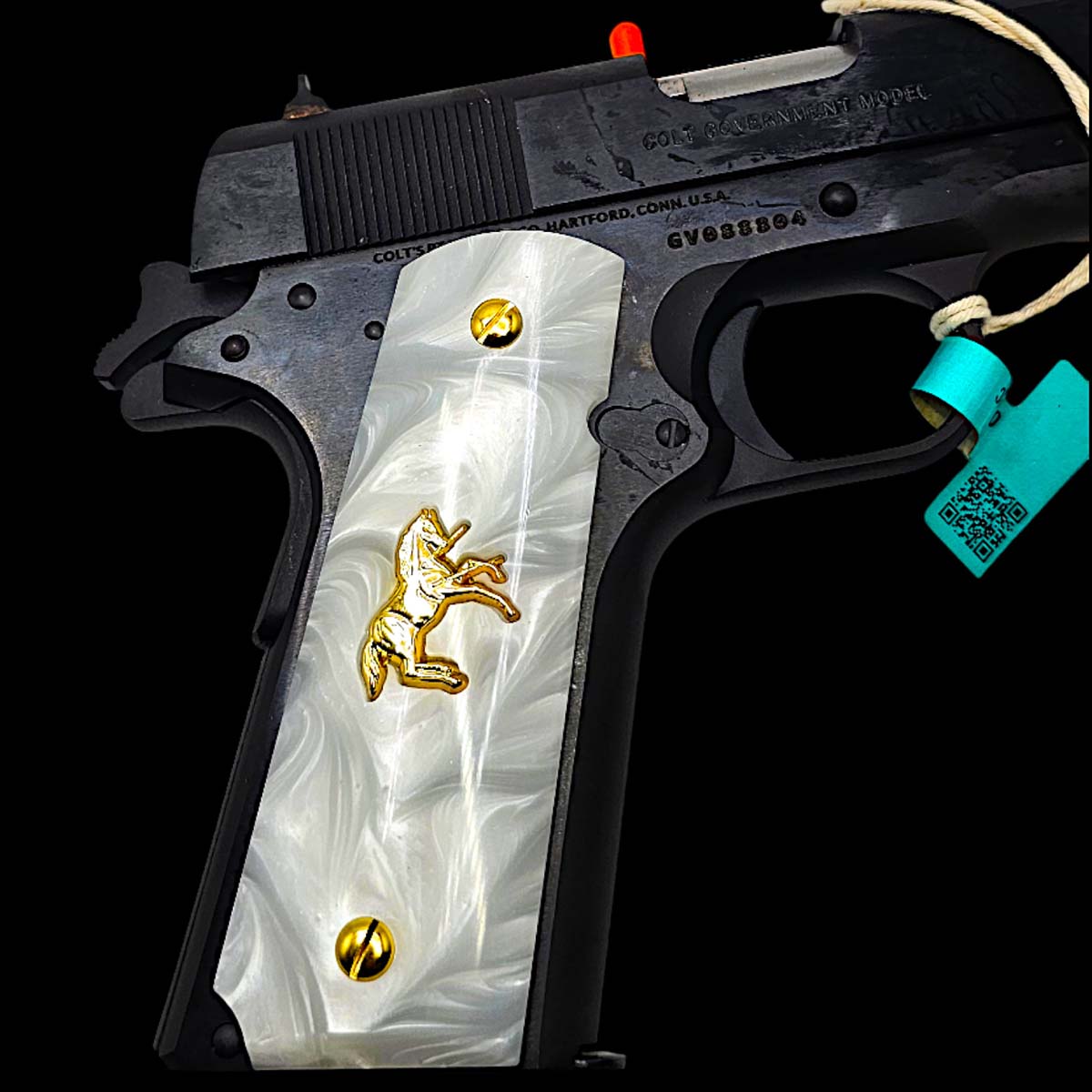 1911 White Pearl Pistol Grips with 24K Gold Colt Horse Emblem – The ...